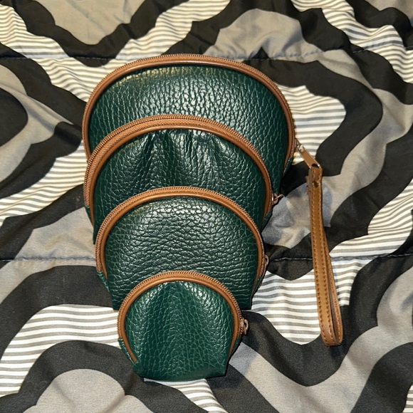 Bags | Green Leather Stackable Pouch Set Of 4 | Poshmark